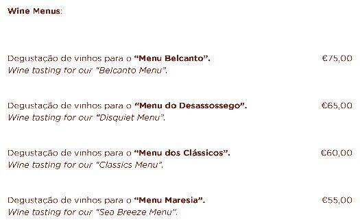 Menu at Belcanto restaurant, Lisbon, R. Serpa Pinto 10A