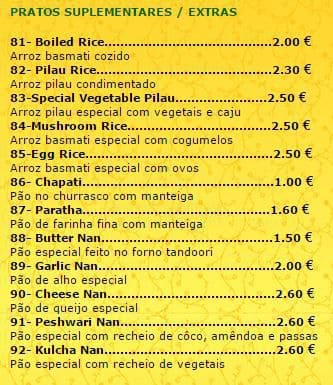 Menu at Namaste India restaurant, Oeiras