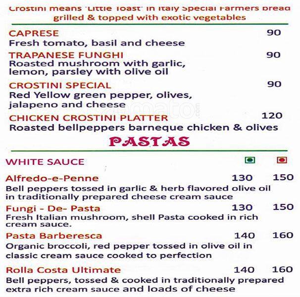 Menu at Cafe Rolla Costa, Pune, 6