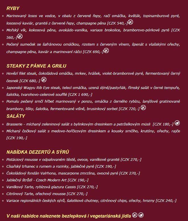 Menu at TRITON Restaurant, Prague, Václavské nám. 26