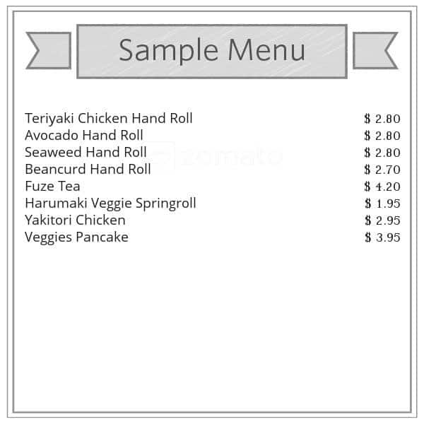 Menu at Tower Sushi restaurant, Docklands, Southern Cross