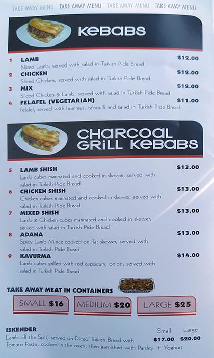 Menu at Roxy Kebab fast food, Coolaroo, Reservoir Dr
