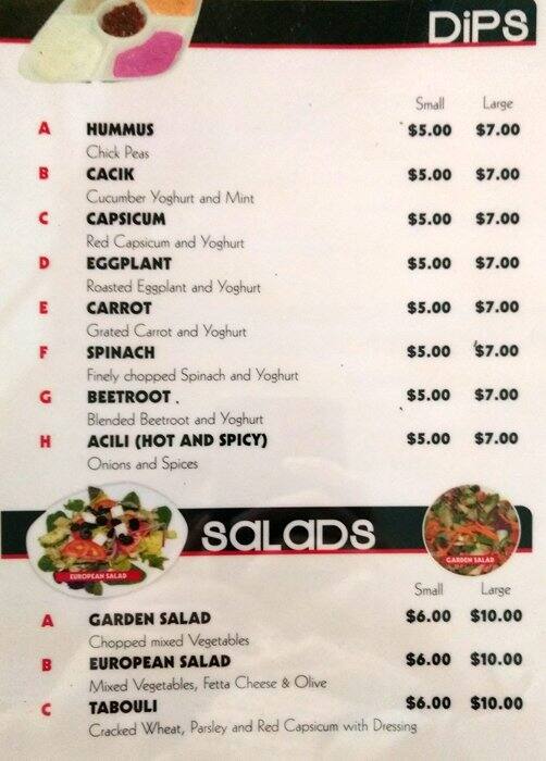 Menu at Roxy Kebab restaurant, Coolaroo