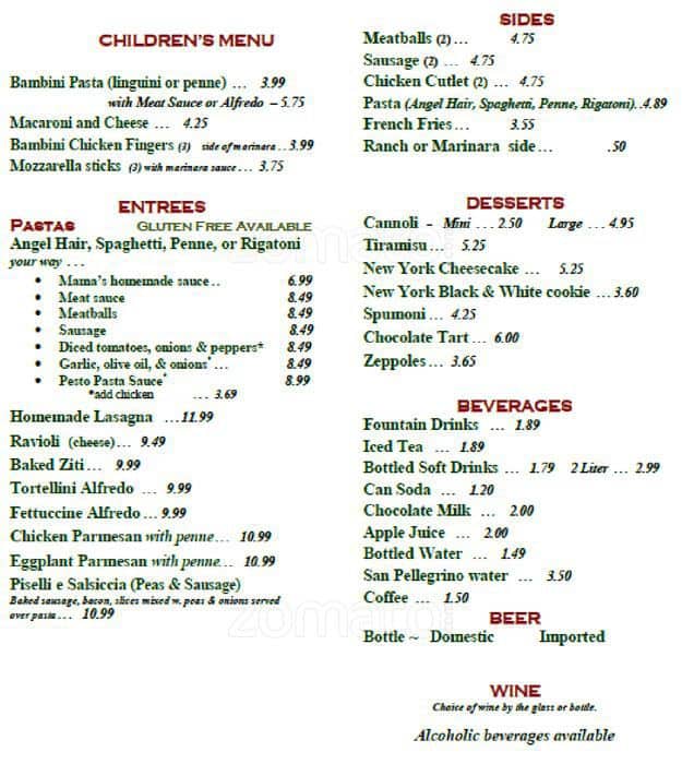 Menu at Ferrari's Pizzeria, Plano, Legacy Dr