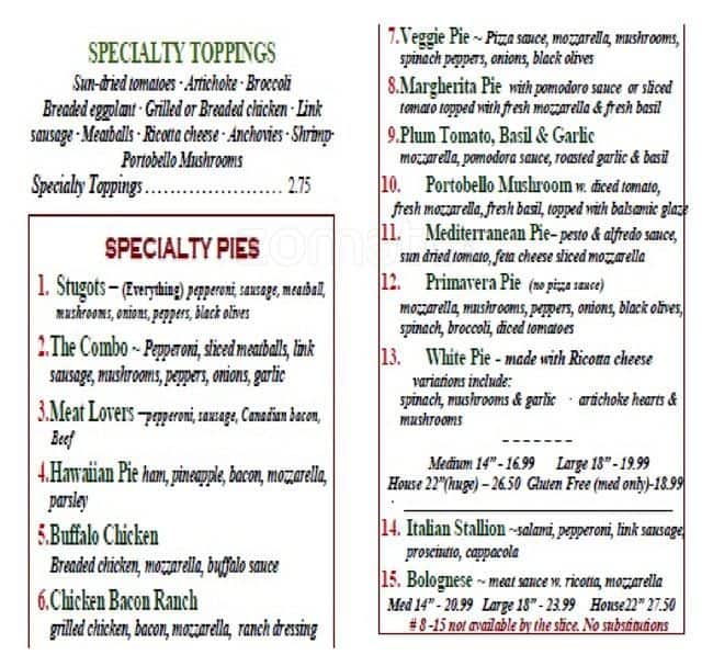 Menu at Ferrari's Pizzeria, Plano, Legacy Dr