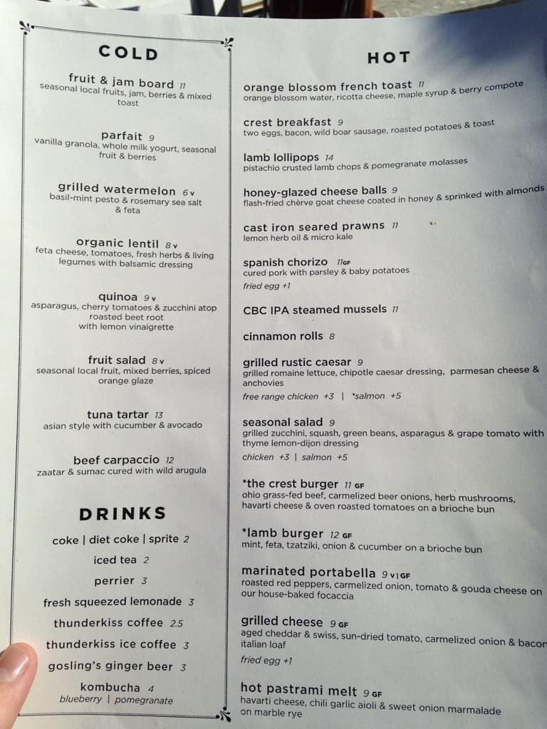 Menu at The Crest pub & bar, Columbus, Indianola Ave