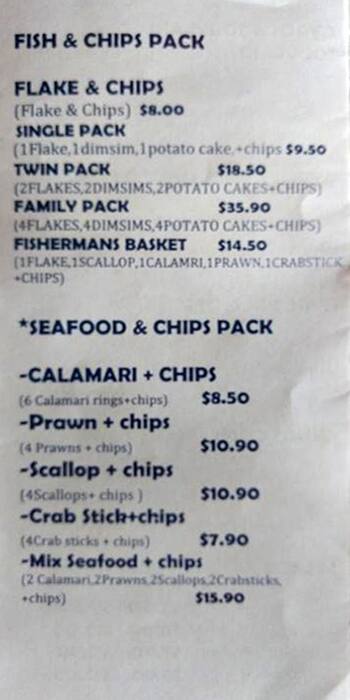 Menu at Chelsea Blue Seas Fish & Chips fast food, Chelsea