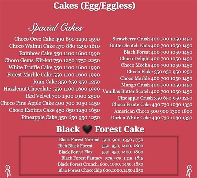 Menu of Cake Box Co., Sarita Vihar, New Delhi