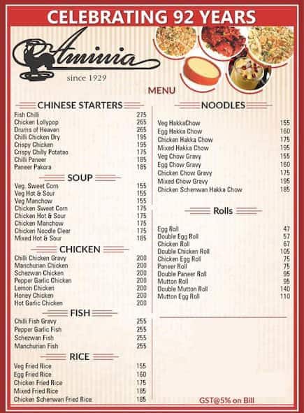 Menu of Aminia, New Market Area, Kolkata