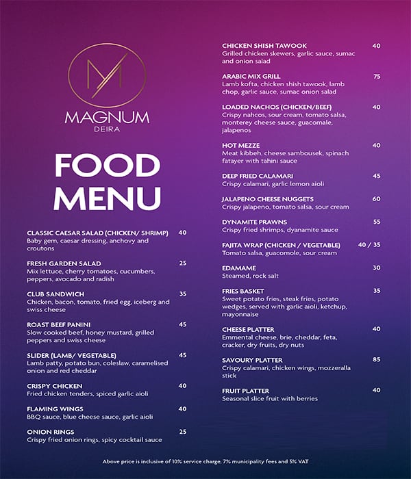 Menu of Magnum Club - Crowne Plaza Dubai Deira, Al Muteena, Dubai