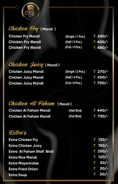 Menu at Mandi King Elite, Hyderabad