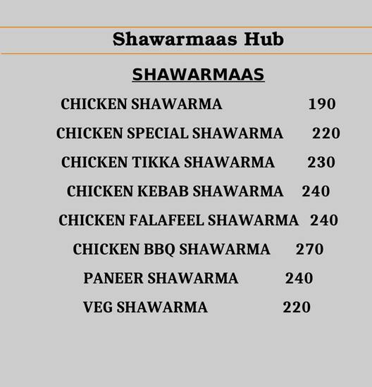 Menu of Shawarma's Hub, Kukatpally, Hyderabad