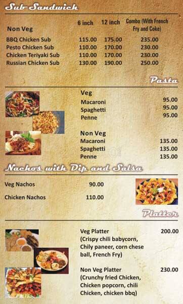 Menu at Gourmet Cafe, Kolkata