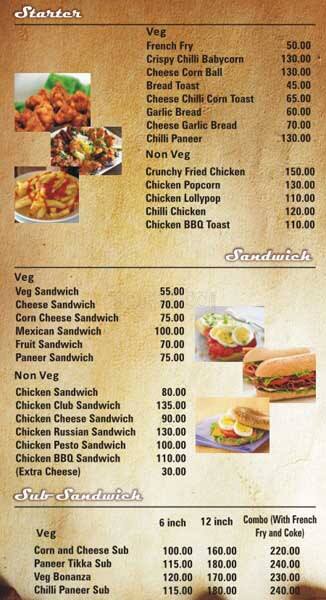 Menu at Gourmet Cafe, Kolkata