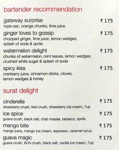 Menu at Flow - The Gateway Hotel, Surat