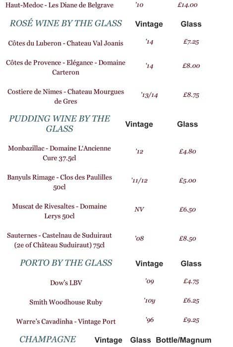 Menu at Cheyne Walk Brasserie pub & bar, London, 50 Cheyne Walk