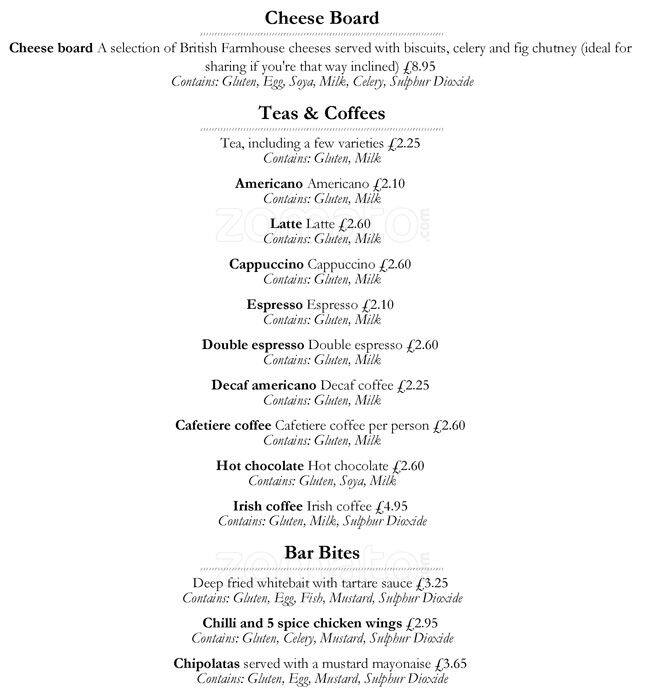 Menu at The Duke of York pub & bar, Barnet, Barnet Rd