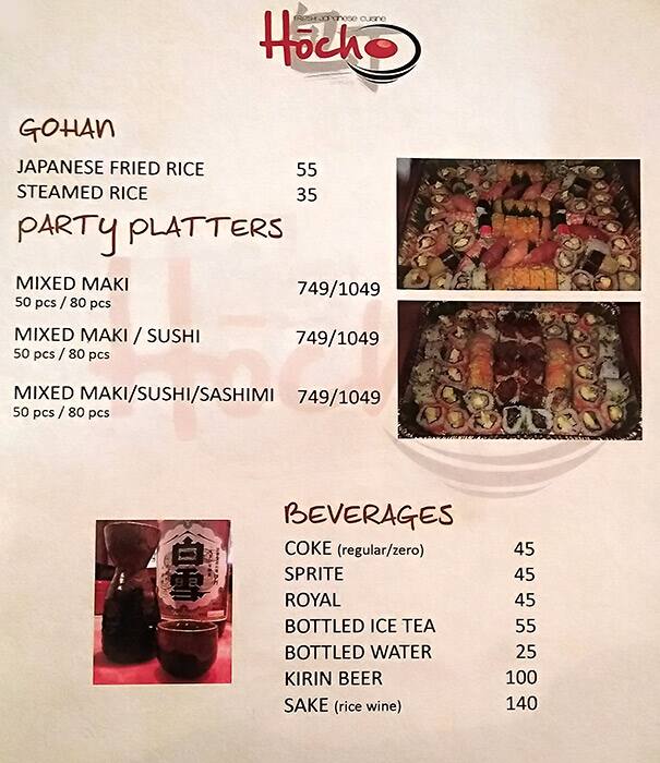 Menu at Hocho Japanese Restaurant, Manila