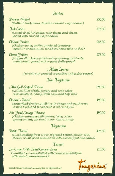 Tangerine Menu, Menu for Tangerine, Alwarpet, Chennai - Zomato