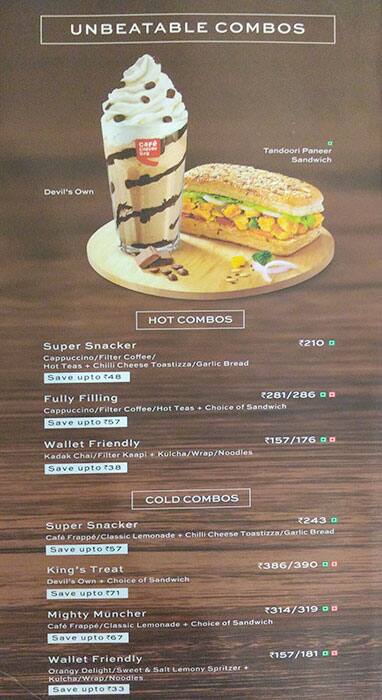 Menu at Cafe Coffee Day, Pune, Inside Maharishi Markandeshwar University