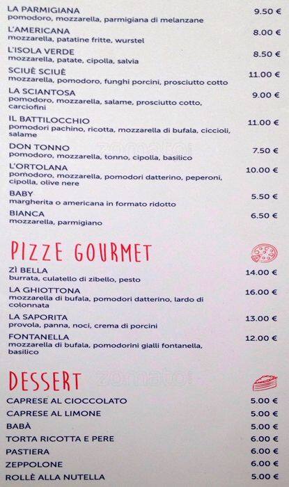 Menu da Fofò Mattozzi pizzeria, Milano, P.za Ventiquattro Maggio