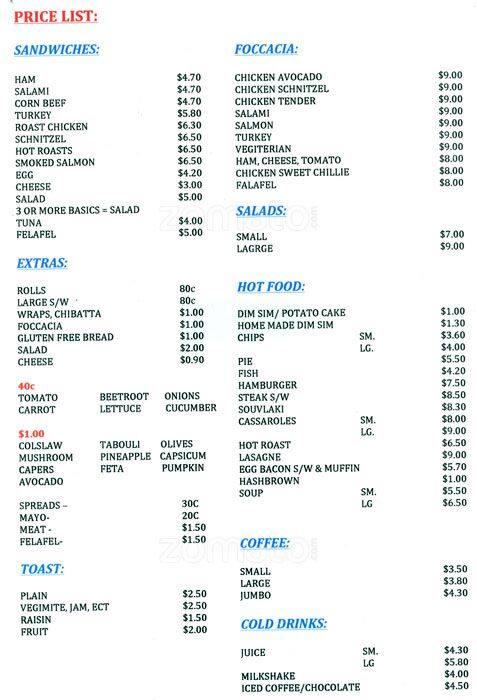 Menu at Mayces On Collins cafe, Melbourne, 459 Collins St