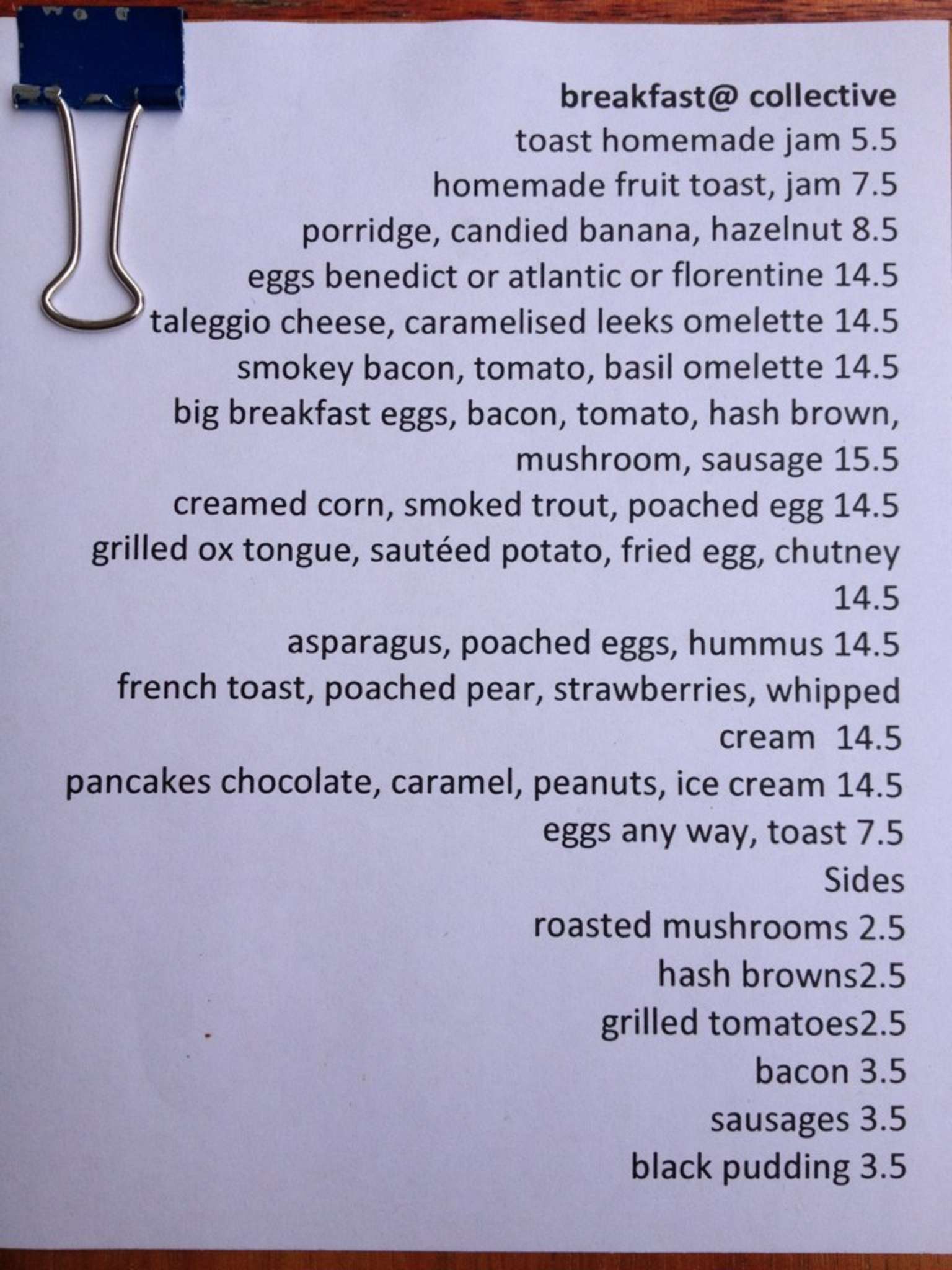 Menu at The Teller Collective restaurant, Shepparton