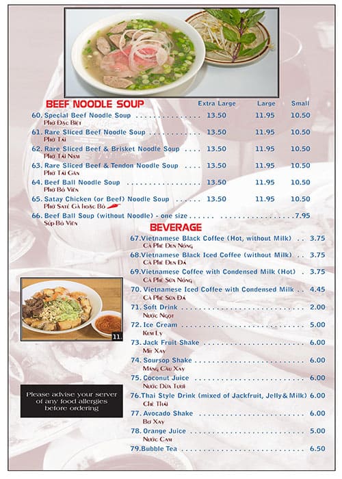 Menu at Shawnessy Vietnamese Restaurant, Calgary