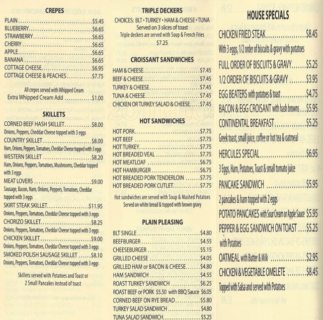 Menu at Three Sons Restaurant, Chicago