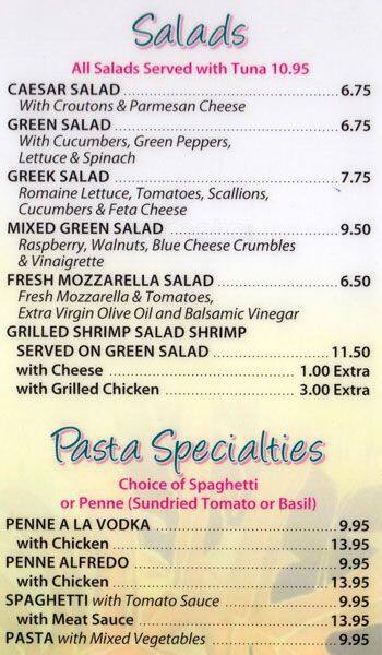 Menu at The Oasis Cafe, New York City, 196-30 Northern Blvd