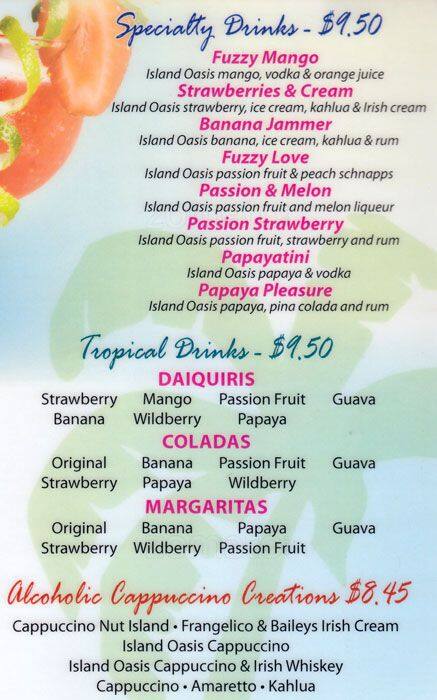 Menu at The Oasis Cafe, New York City, 196-30 Northern Blvd