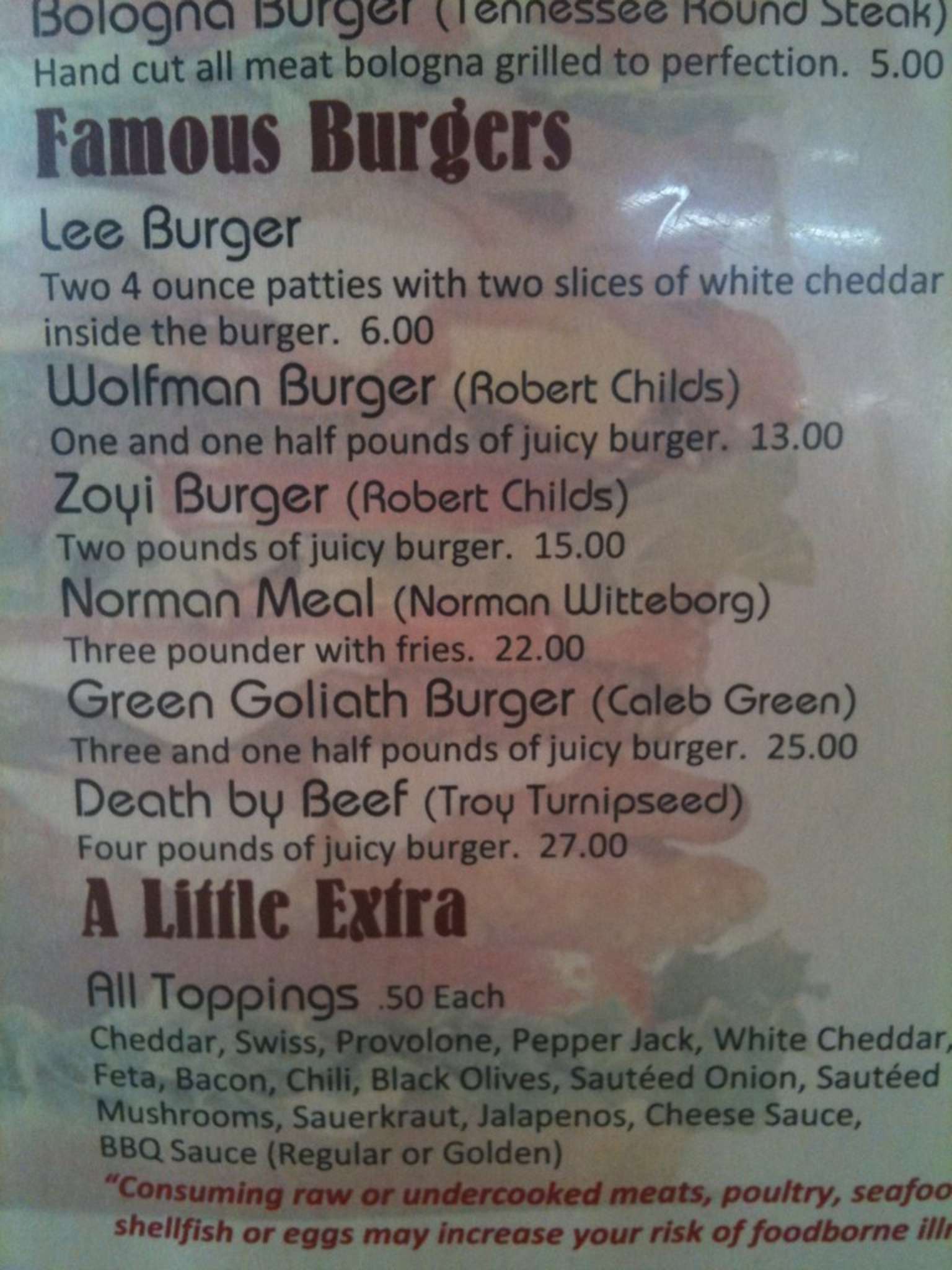Menu at Off The Hoof Burgers restaurant, Arlington