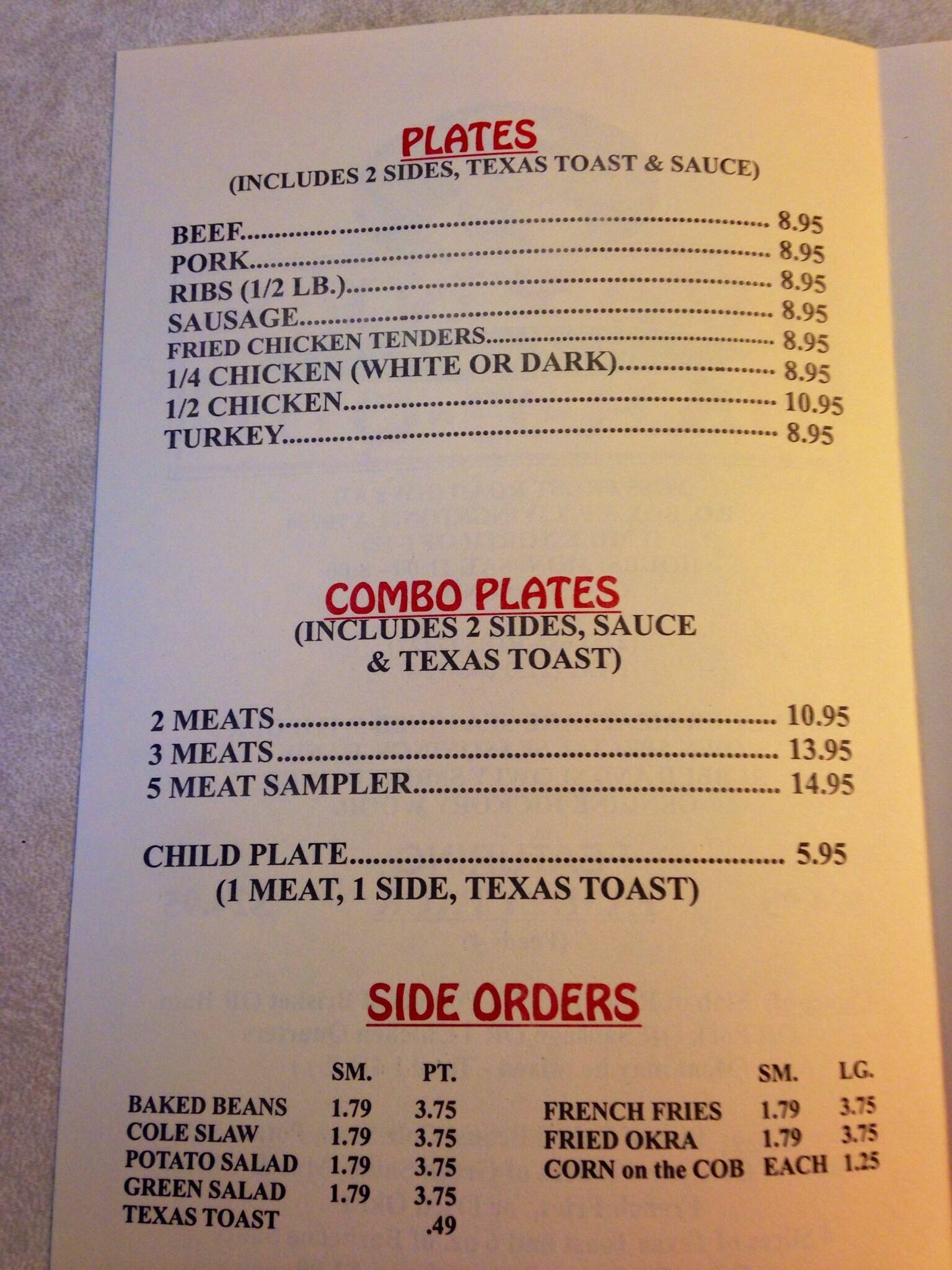 Menu at Wayne's Real Pit BBQ, Livingston