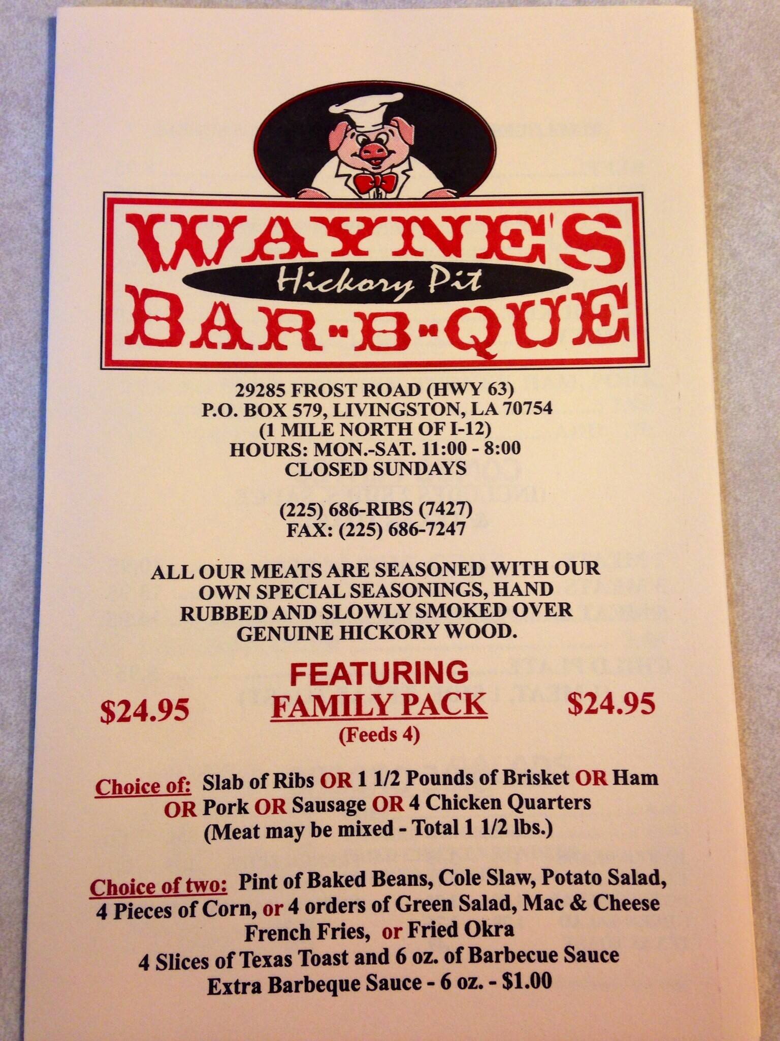 Menu at Wayne's Real Pit BBQ, Livingston