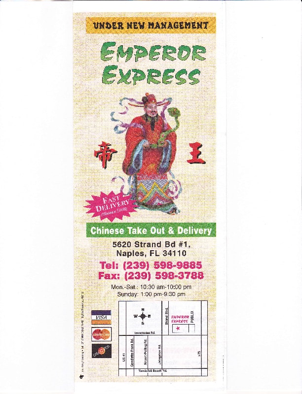 Menu at Emperor Express restaurant, North Naples
