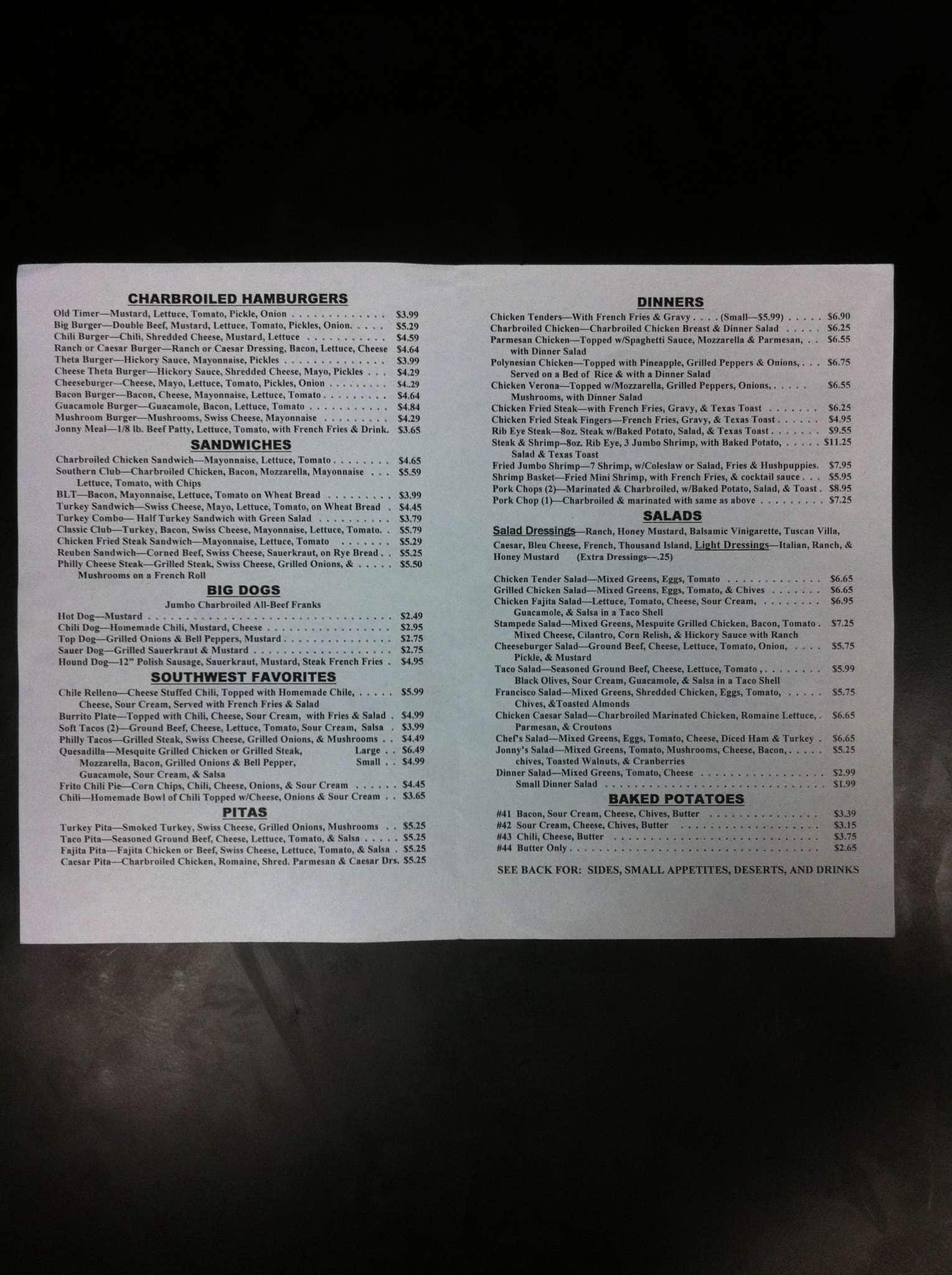 Menu at Jonny's At Oak Tree restaurant, Duncan