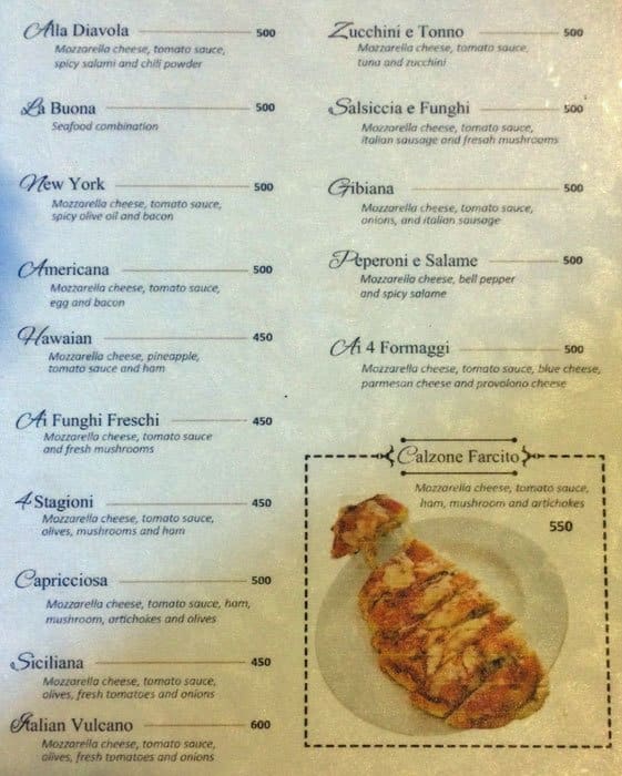 Menu at La Buona Italian Restaurant, Cebu City