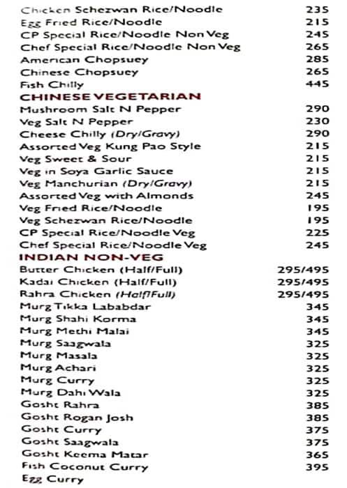 Menu at Hotel Centre Point Restaurant & Bar, Dharamshala