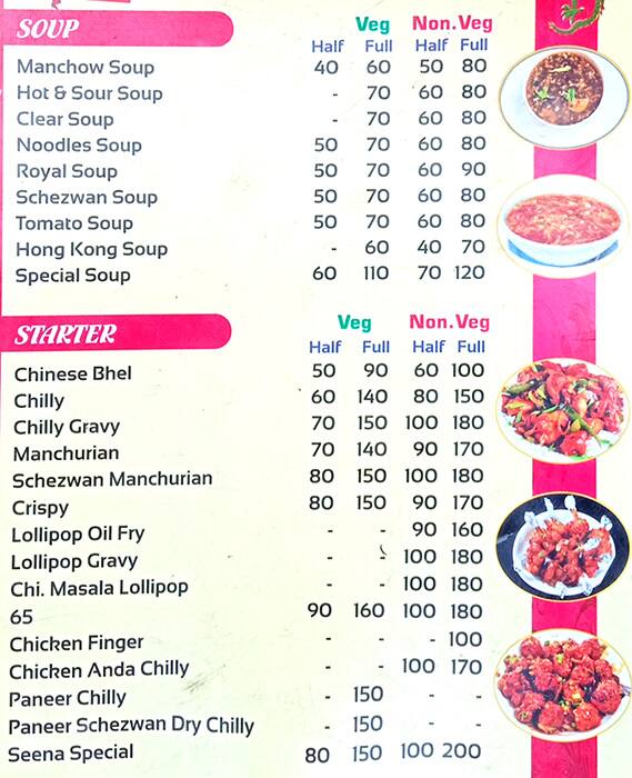 Menu of Seena Chinese Corner, Panch Pakhadi, Thane West, Thane