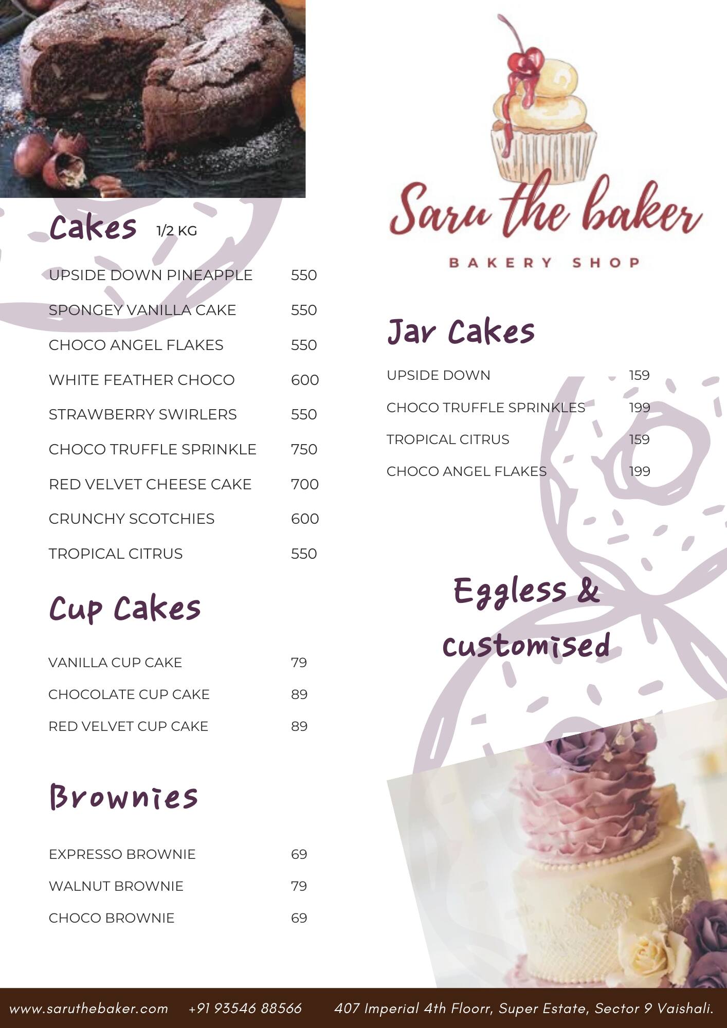 Menu of Saru The Baker, Vaishali, Ghaziabad