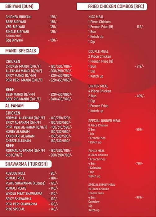 Menu of Rizo Resto, Kacheripady, Kochi