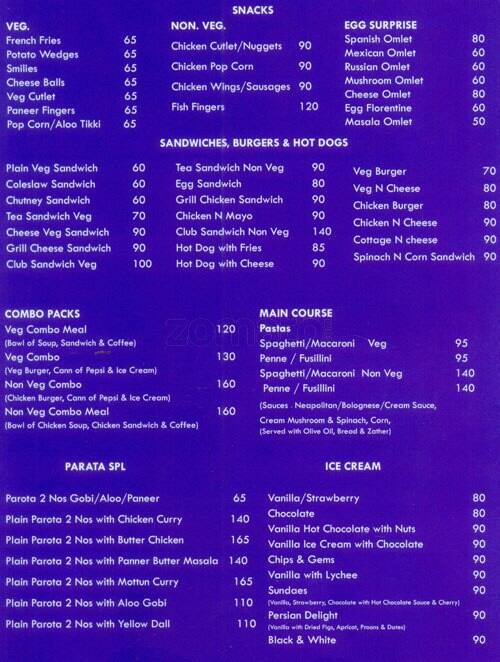 Menu at Martin's Cafe, Bengaluru