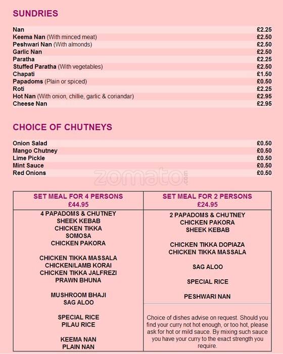 Menu at British Raj Crayford restaurant, Dartford, 68 Crayford High St