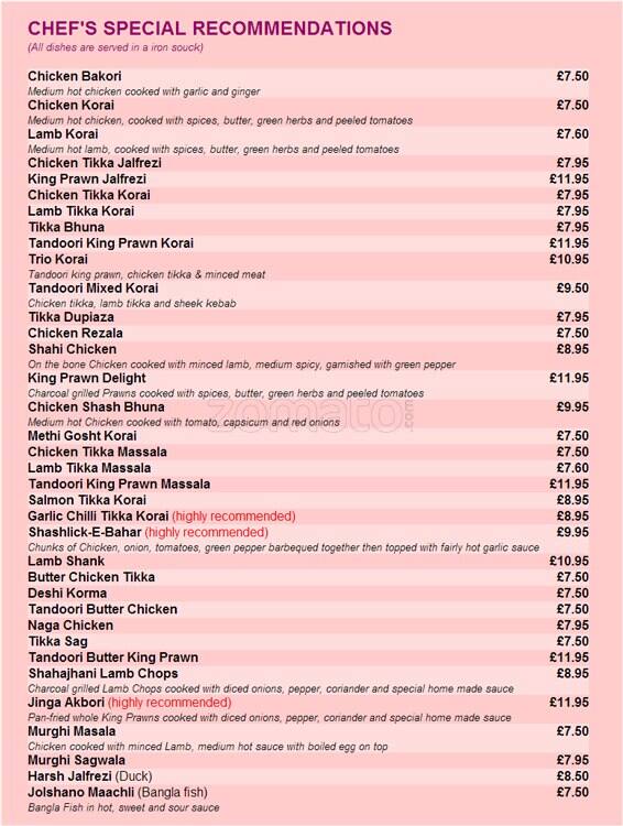 Menu at British Raj Crayford restaurant, Dartford, 68 Crayford High St