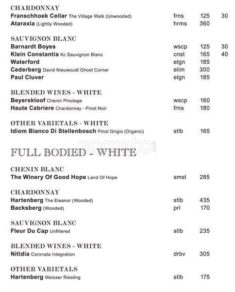 Menu at 1800° Grill Room pub & bar, Cape Town