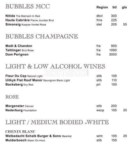 Menu at 1800° Grill Room pub & bar, Cape Town