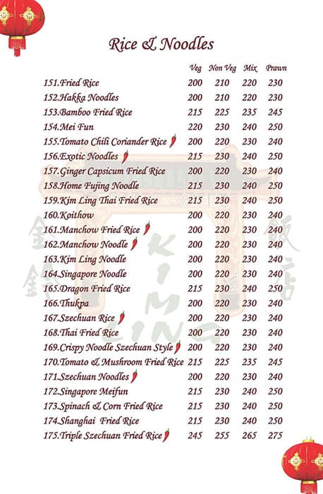 Menu at Kim Ling Specialty Chinese Restaurant, Chennai, AC -2