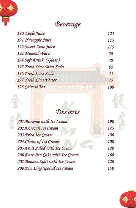 Menu at Kim Ling Specialty Chinese Restaurant, Chennai, AC -2