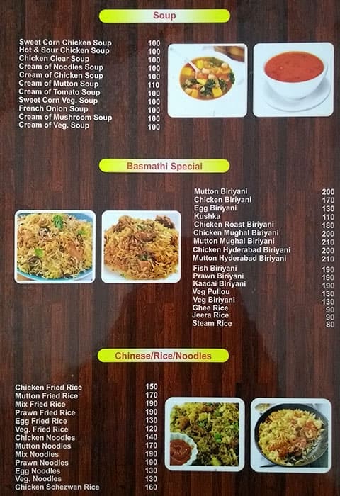 Menu of Hotel Khaja Paradise, Vepery, Chennai
