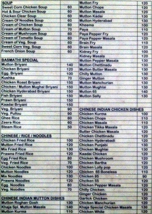 Hotel Khaja Paradise Menu, Menu for Hotel Khaja Paradise, Vepery ...
